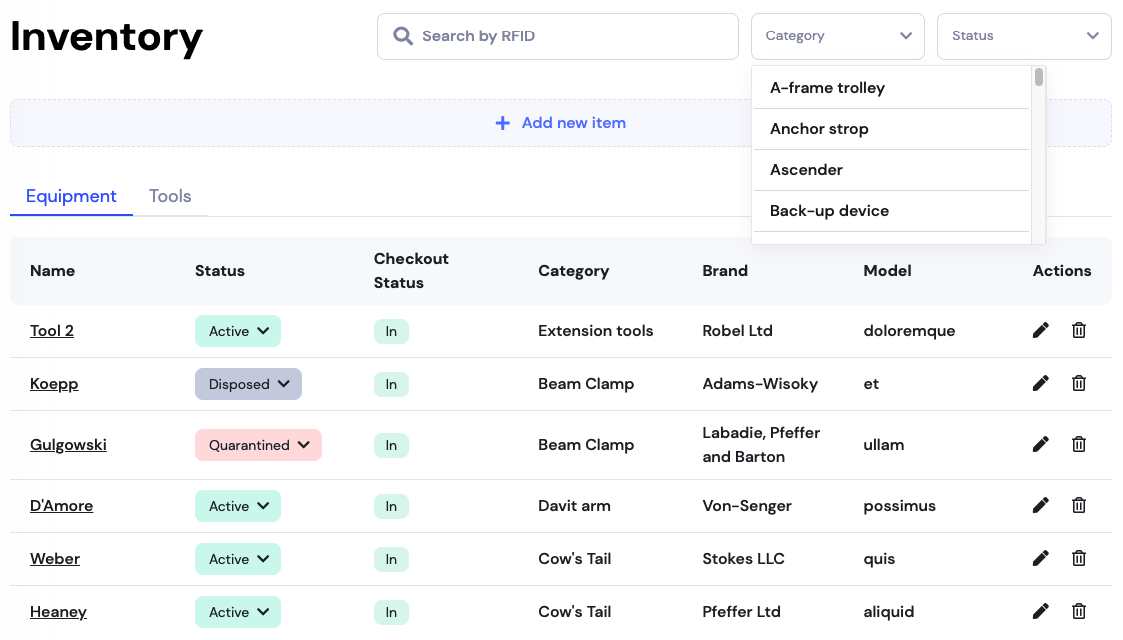 Inventory-management - Industrial Rope Access Compliance Software